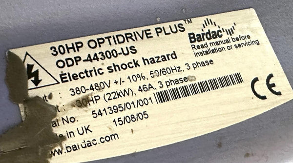 Bardac Invertek Optidrive Plus ODP-44300-US VFD Drive 30HP 22kW 380-48
