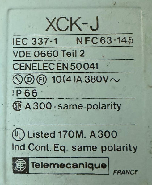 Telemecanique XCK-J Limit Switch IEC 337-1 NFC 63-145 VDE 0660 Teil 2