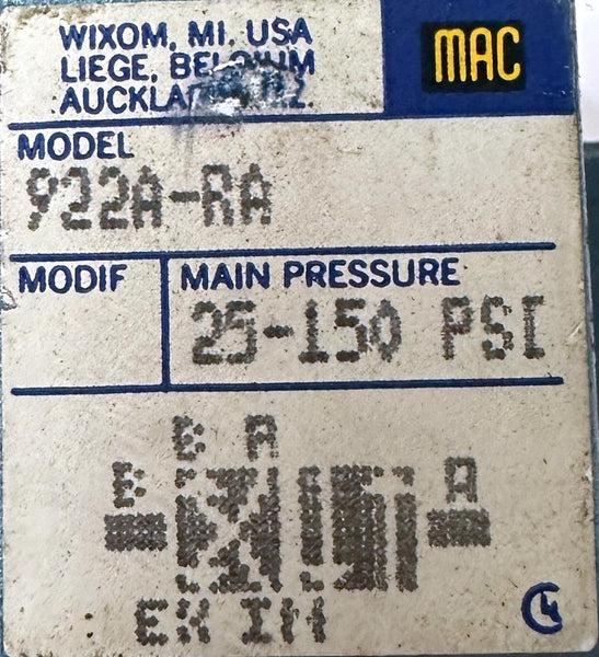MAC 922A-RA Solenoid Valve 25-150PSI 1/4"NPT