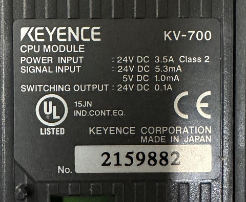 Keyence KV-700 Programmable Controller PLC CPU Module 24VDC – Surplus ...