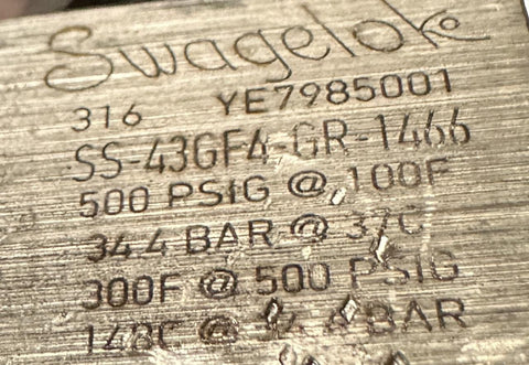 Swagelok SS-43GF4-GR-1466 Stainless Steel Ball Valve 1/4" FNPT 500 PSI