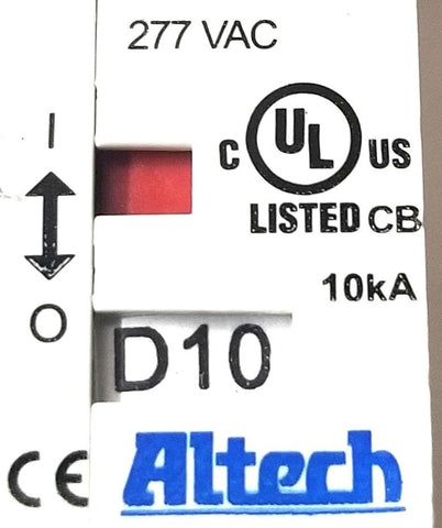 Altech D10 Branch Circuit Breaker 120-277VAC 10kA UL489 E305318 1P 0.2