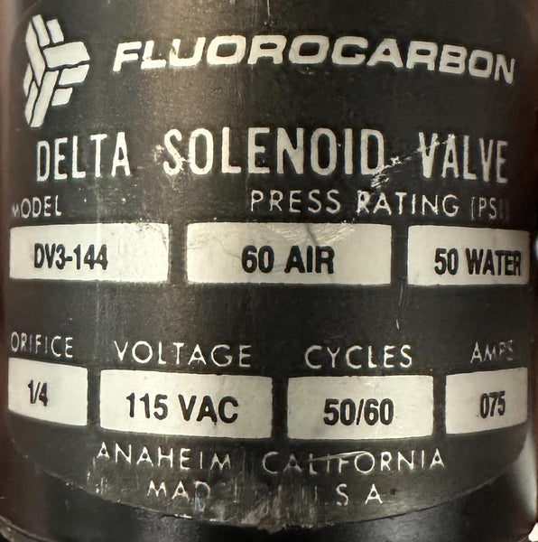 Fluorocarbon Delta DV3-144 Solenoid Valve 60 AIR 1/4" 115 VAC 50/60 Cy ...