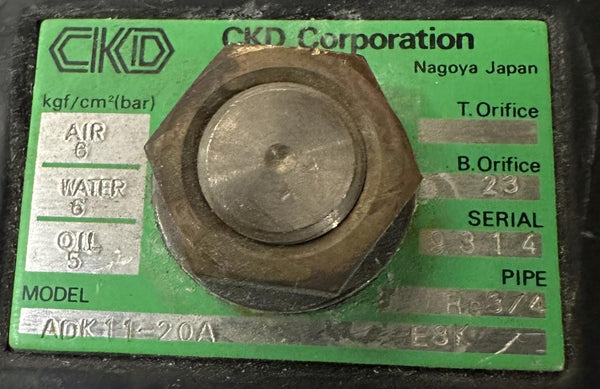 CKD ADK11-20A Solenoid Valve 3/4" Pipe 6 Air 6 Water 24VDC