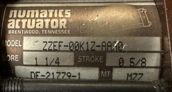Numatics Actuator ZZEF-00K1Z-AAA0 Pneumatic Air Cylinder 1-1/4" Bore 5