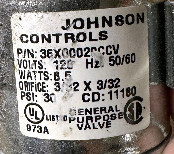 Johnson Controls 36X00020CCV Solenoid Air Valve 3-Way 120VAC 50/60 HZ