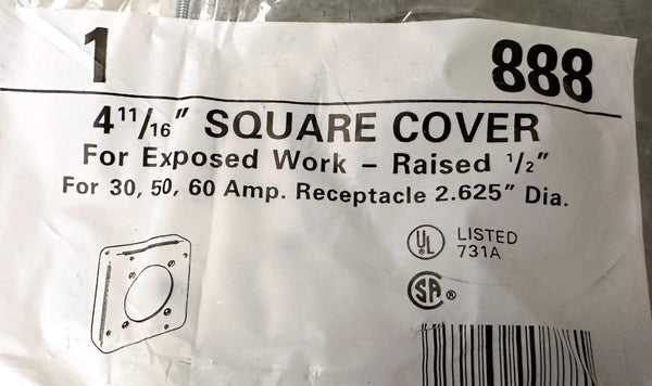 Hubbell 888 Square Cover For Exposed Work 4-11/16" Raised 1/2" Recepta