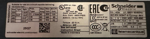 Schneider Electric LC1D26 Contactor 600 VAC 40 A 50/60HZ 6 KV 60947-4-