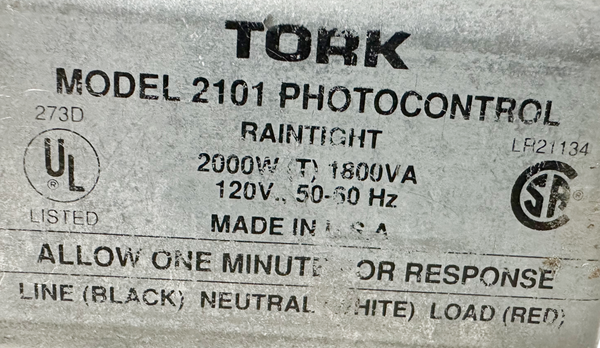 Tork 2101 Heavy Duty Photocontrol Photoelectric Sensor 1/2" 120 V 50/60 ...