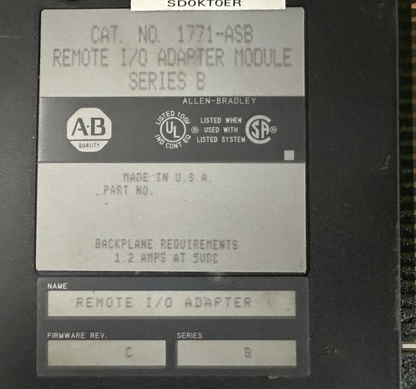 Allen-Bradley 1771-ASB Remote I/O Adapter Module Series B Rev C ...