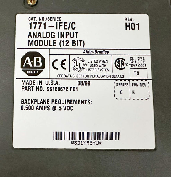 Allen-Bradley 1771-IFE/C Analog Input Module 12 Bit Series C REV. H01 ...