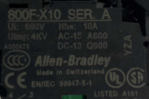 Allen-Bradley 800F-X10 Selector Switch AC-15 DC-13
