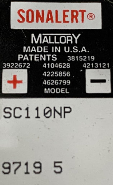 Mallory SC110NP Sonalert Audible Signal Buzzer Alarm
