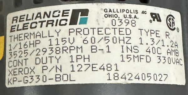 Reliance KP-G330-BOL Electric Motor 1/16 HP 3525 RPM 115V Single Phase