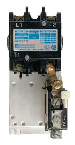 Telemecanique A202AC12 Magnetic Motor Starter 600 VAC Max Size 00