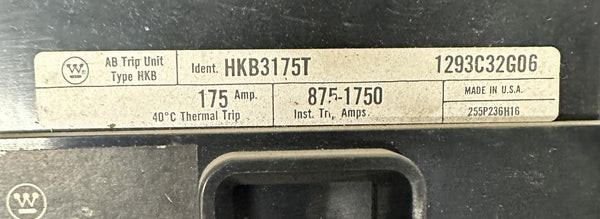Westinghouse KB3250F Circuit Breaker 250A 600VAC 3 Pole w/ HKB3175T ...