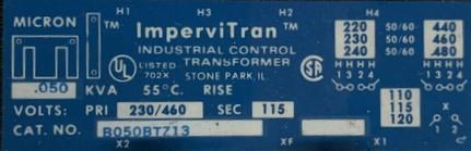 Micron B050BTZ13 ImperviTran Control Transformer 230/460V 50/60HZ ...