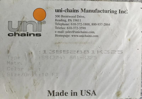 Uni-Chains 13SS2881K325 Slat Top Chains 10 FT Roll | Surplus Select