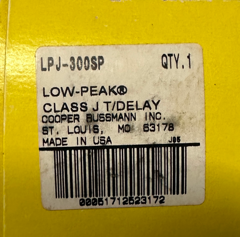 Cooper Bussmann LPJ-300SP Low Peak Fuse Time Delay Class J 300A 600V