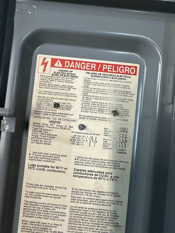 Square D H321N General Duty Fusible Safety Switch 30A 3 Pole 7.5HP 240