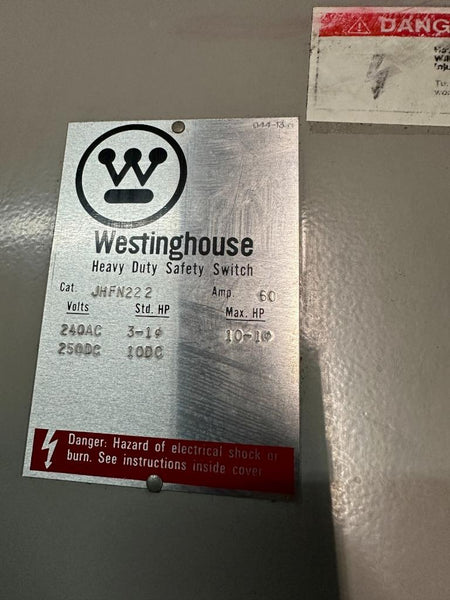 Westinghouse JHFN222 Heavy Duty Disconnect Safety Switch 60A 2 Pole ...