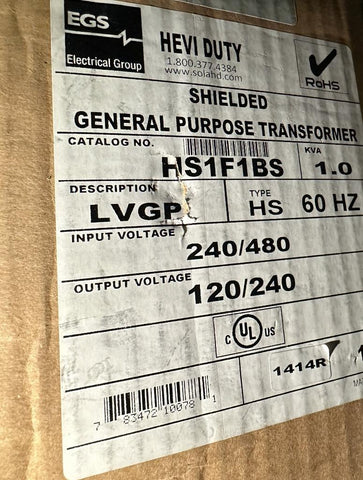 EGS Hevi Duty HS1F1BS General Purpose Transformer 1KW 240/480V In 120/