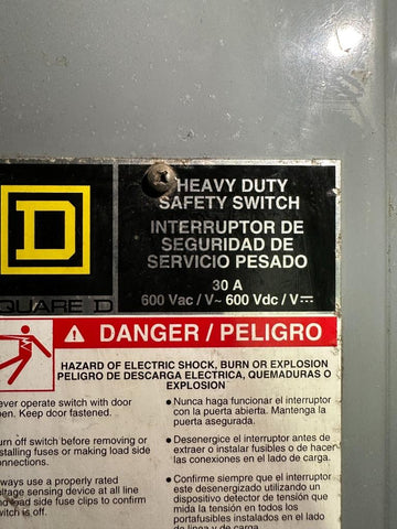 Square D H361AWK Fusible Heavy Duty Safety Switch 30 A 600 VAC 3 Phase