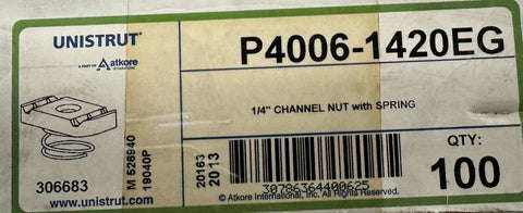 Lot of (17) Unistrut P4006-1420EG Channel Nut With Spring 1/4"