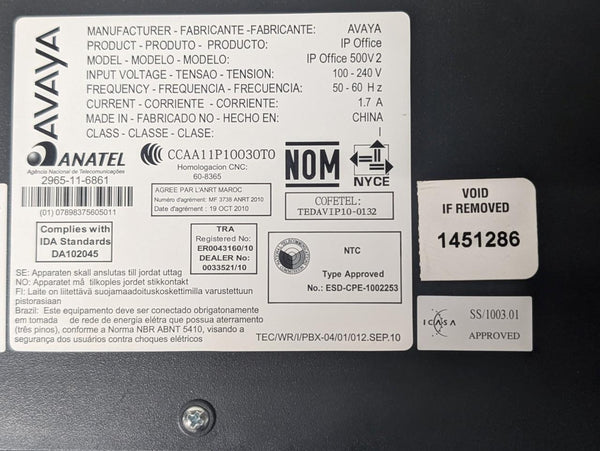 Avaya 700476005 IPO IP500 V2 Control Unit PCS12 w/ Cable