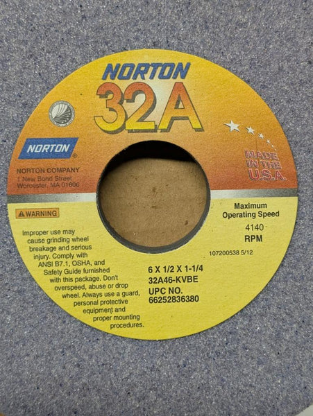 Norton 32A46-KVBE 32A Straight Grinding Wheel 6" x 1/2" x 1-1/4" 4140 ...