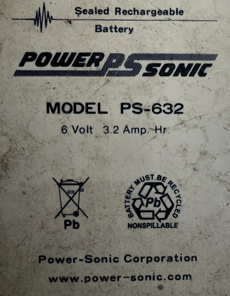 Power Sonic PS-632 Sealed Rechargeable Battery 6V 3.2 Amp