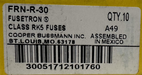 Cooper Bussmann Fusetron FRN-R-30 Fuses 30A 250V Class RFK 10-Pack ...