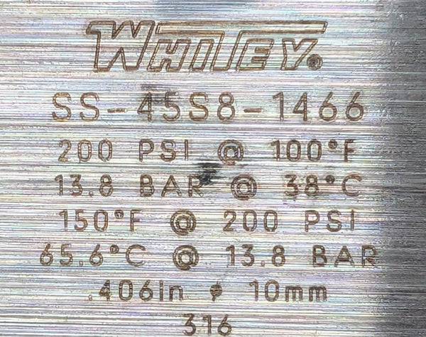 Whitey SS-45S8-1466 Two-Way Ball Valve 1/2" NPT Stainless Steel 200PSI ...