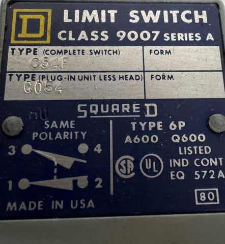 Square D 9007C54F Limit Switch Series A W/ Operating Head | Surplus Select