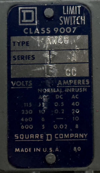 Square D 9007AW46 Limit Switch 600V Series A | Surplus Select