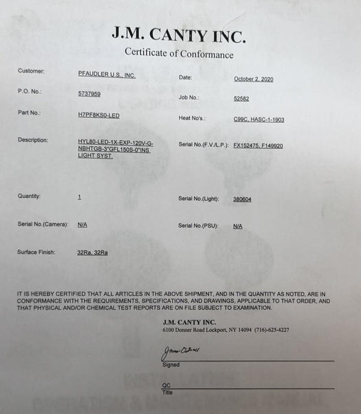JM Canty HYL80-LED Lighting System 20 Watts 120 VAC H7PF8KS0-LED