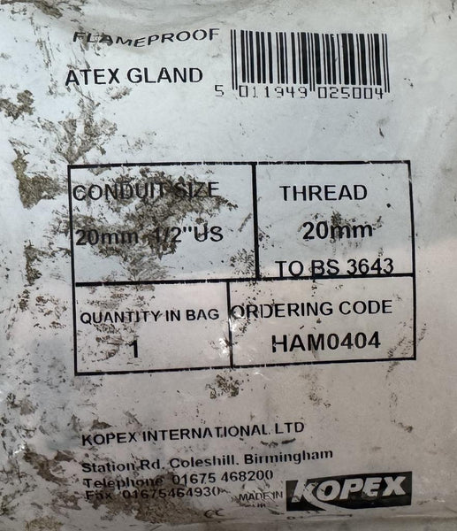 Kopex HAM0404 Liquid Tight Conduit Fitting 1/2" Flameproof