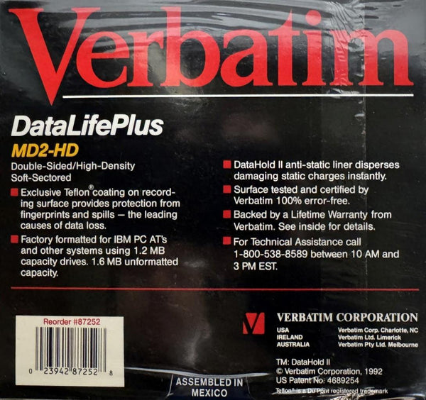 Verbatim MD2-HD Diskettes 5-1/4" DataLifePlus High Density Double-Sided ...