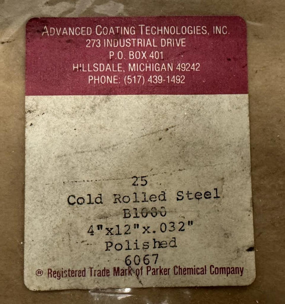 Lot of (25) ACT B1060 Cold Rolled Steel Panels 4" X 12" X 0.032 ...