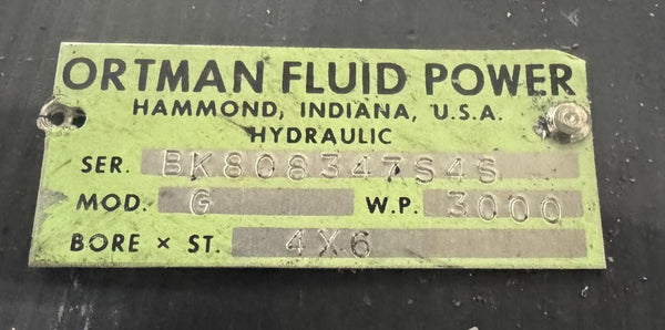 Ortman Fluid Power G Pneumatic Cylinder 4" Bore 6" Stroke 3000 W.P.
