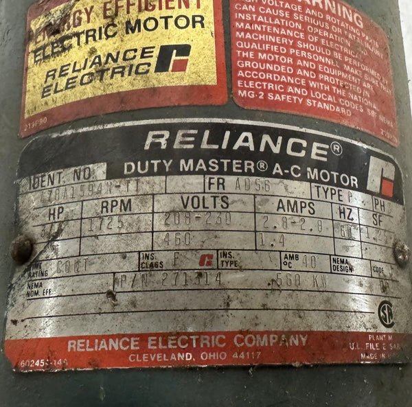 Reliance Electric A78A1594N-TT AC Motor 3/4 HP 1725 RPM 208-230V 2.8A