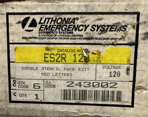 Lithonia Signature ES2R 120 Exit Sign 120V Double Stencil Faced Red Le