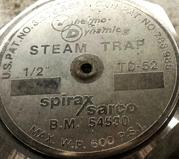 Spirax Sarco TD-52 Steam Trap Valve 1/2" NPT 600 PSI W.P.