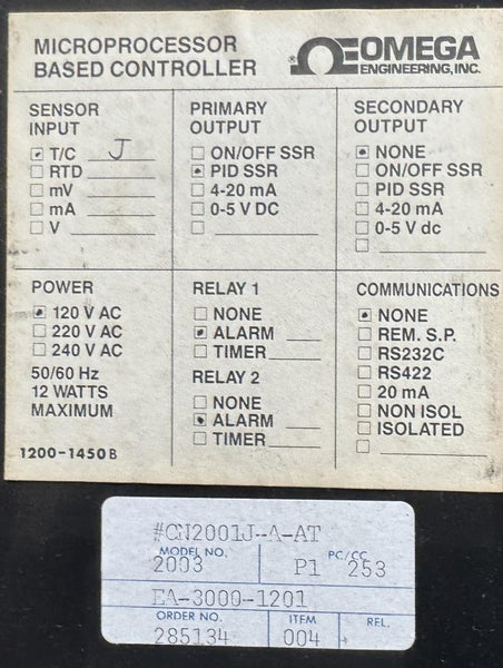 Omega CN200IJ-A-AT Temperature Controller Module 120VAC