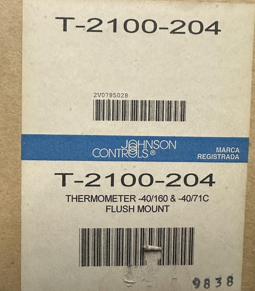 Johnson Controls T-2100-204 Thermometer Flush Mount -40 to 160°F 15ft