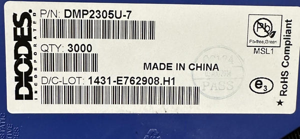 Reel of 3000 Diodes Inc DMP2305U-7 P-Channel MOSFET Transistor 20V 4.2