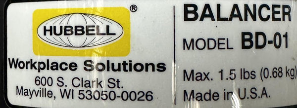 Hubbell BD-01 Tool Balancer 0.5-1.5 lb Capacity 6′ Cable Swivel Mount