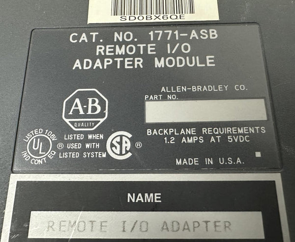 Allen-Bradley 1771-ASB Remote I/O Adapter Module Series A 5VDC 1.2A