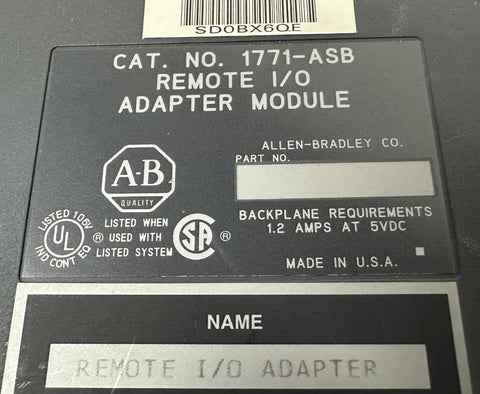 Allen-Bradley 1771-ASB Remote I/O Adapter Module Series A 5VDC 1.2A