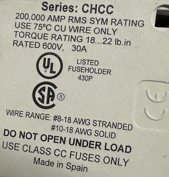 Lot of (3) Bussmann CHCC1DI Modular Fuse Holder Class CC 30 A 600 V 1-